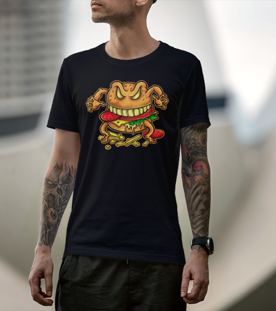 Giant Monster Burger With Muscular Arms And Fries T-Shirt