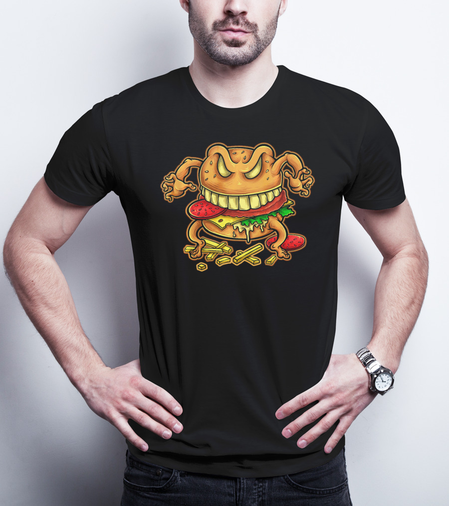 Giant Monster Burger With Muscular Arms And Fries T-Shirt