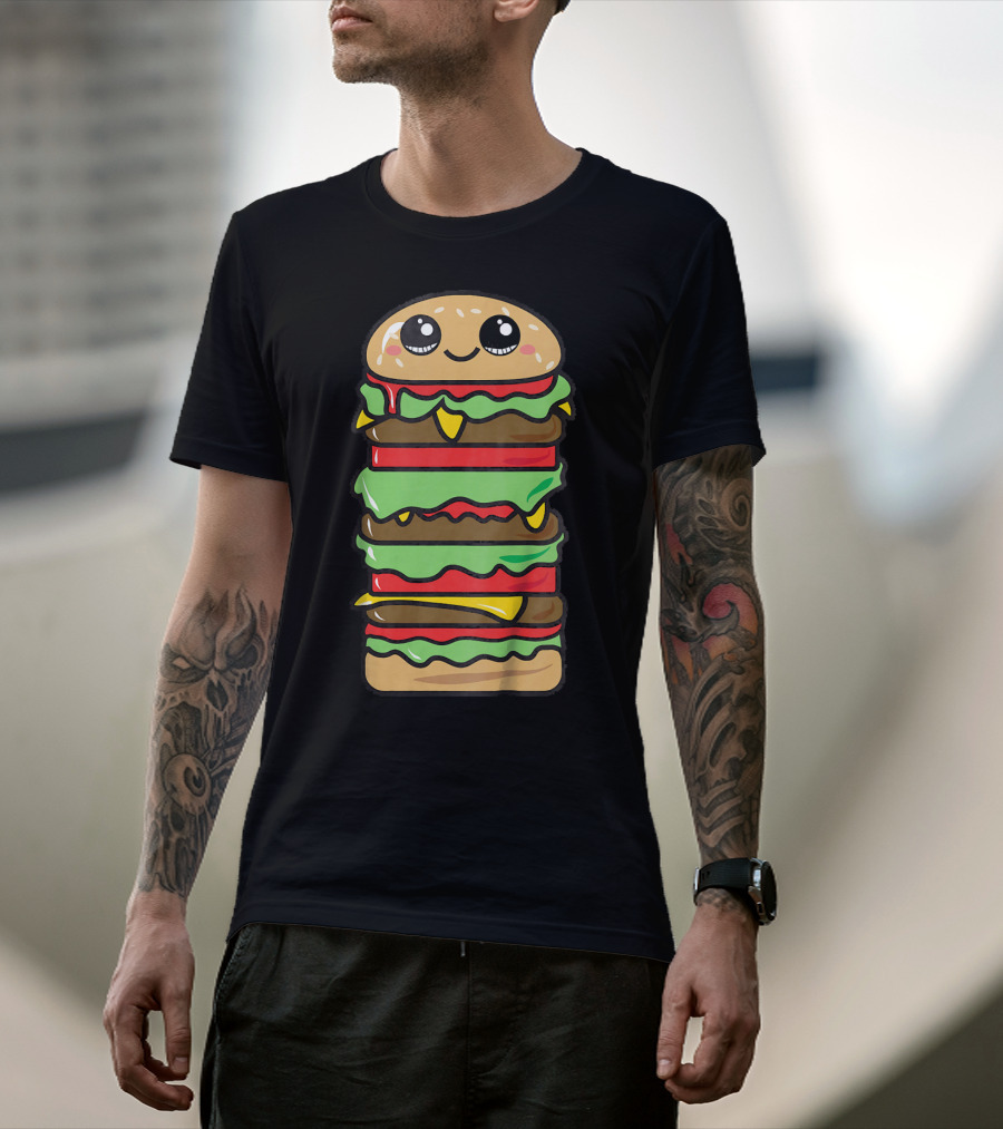 Kids Funny Kawaii Hamburger Burger Eat Food Boy T-Shirt