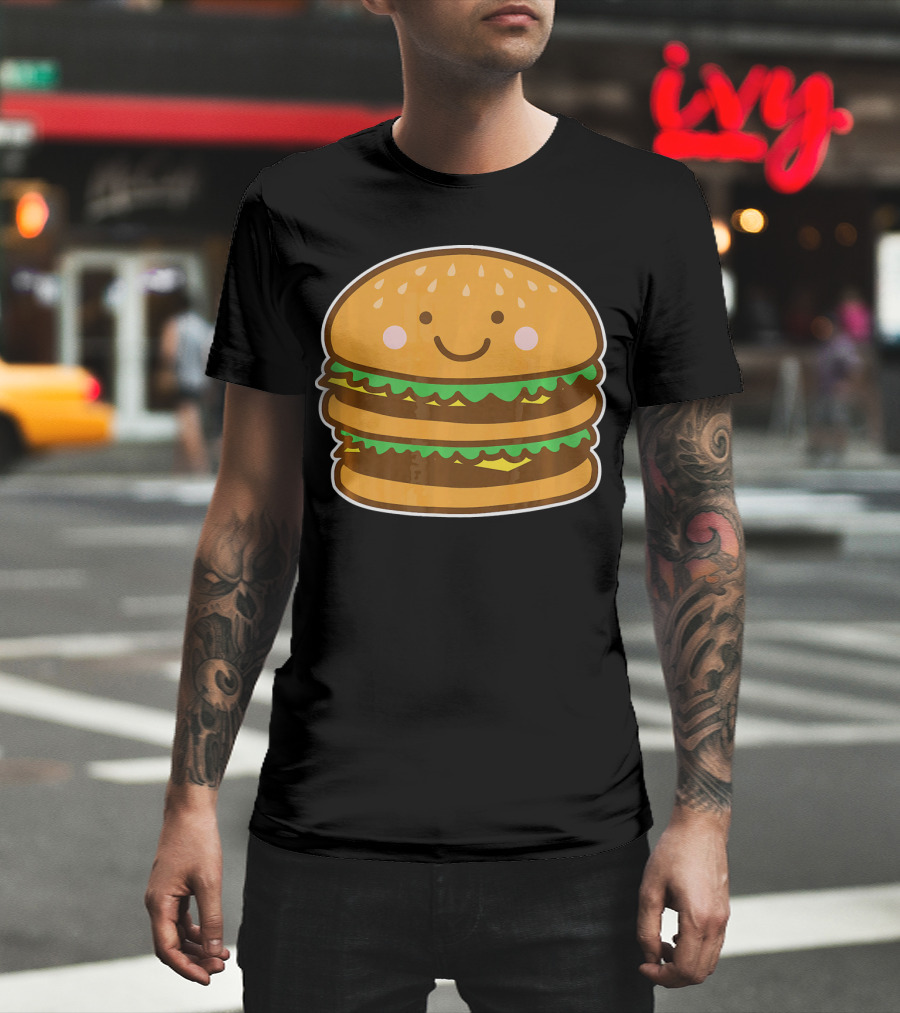 Funny Cute Burger Smiley Face Halloween Costume T-Shirt