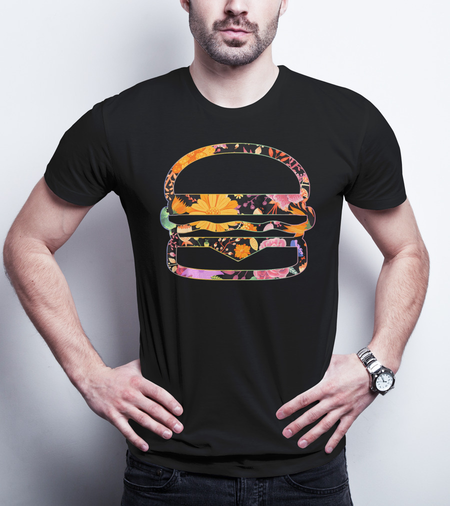 Floral Flower Vintage Retro Hamburger T-Shirt