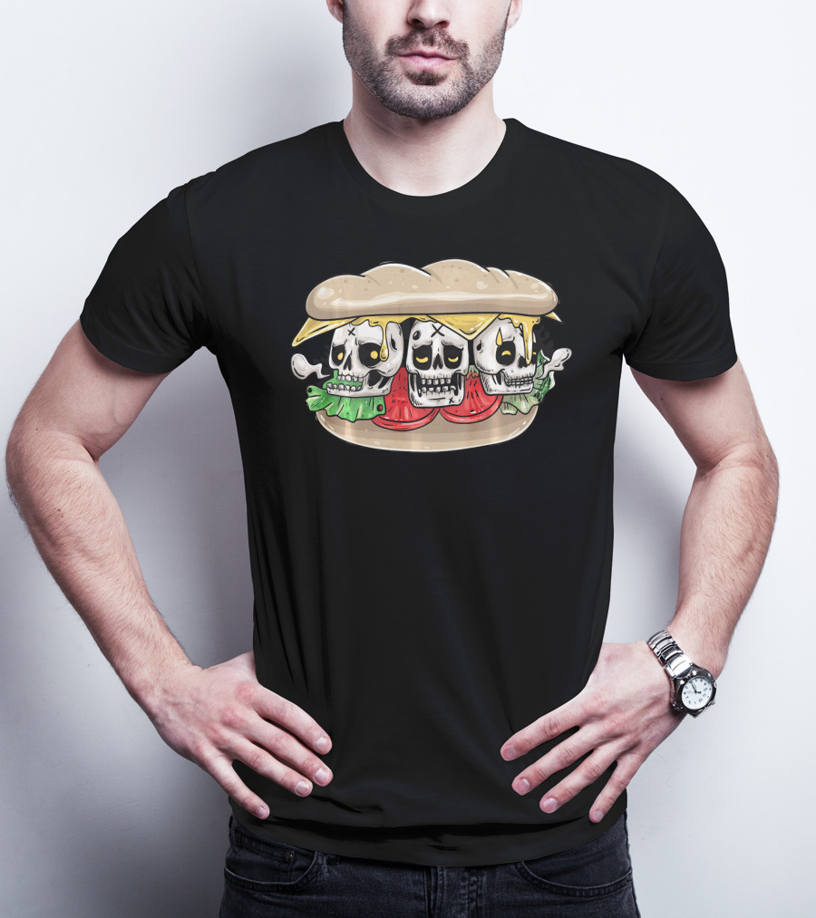 Three Skull Burger With Cheese And Lettuce T-Shirt