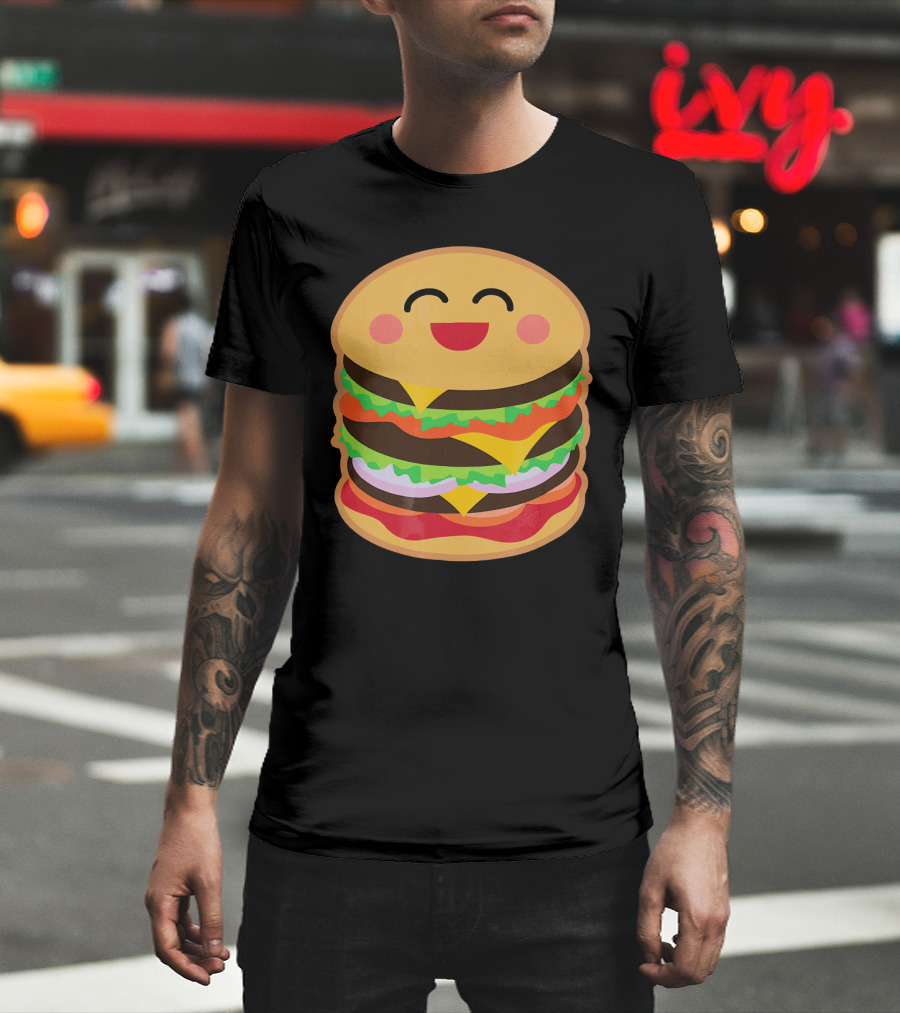 Smiling Happy Hamburger Emoji Stack T-Shirt