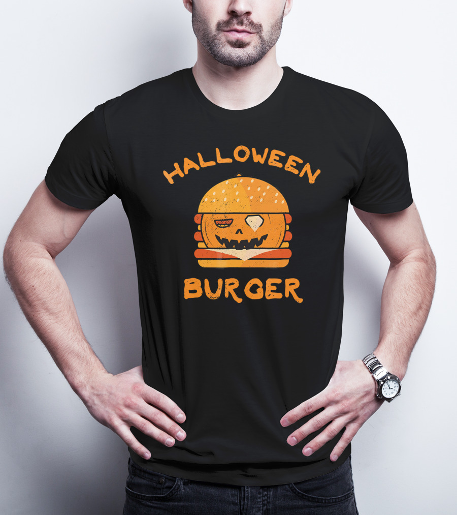 Halloween Pumpkin Burger Jack-O'-Lantern Face T-Shirt
