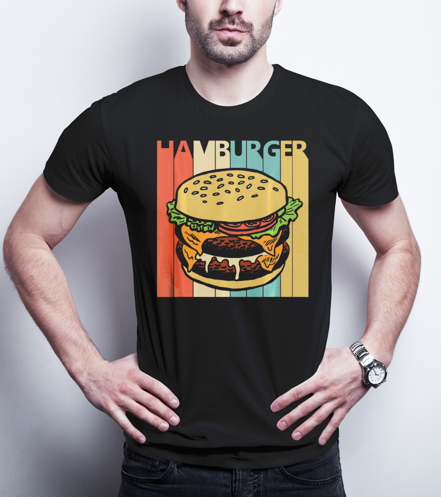 Vintage Retro Hamburger Rainbow Stripe Background T-Shirt