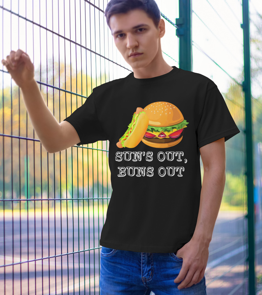 Sun's Out Buns Out Hot Dog And Hamburger Fun Food T-Shirt