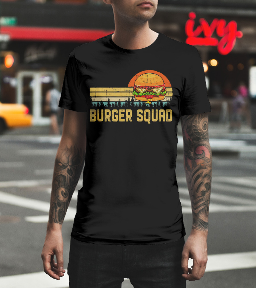 Burger Squad Retro Sunset Cheeseburger Foodie Lover T-Shirt
