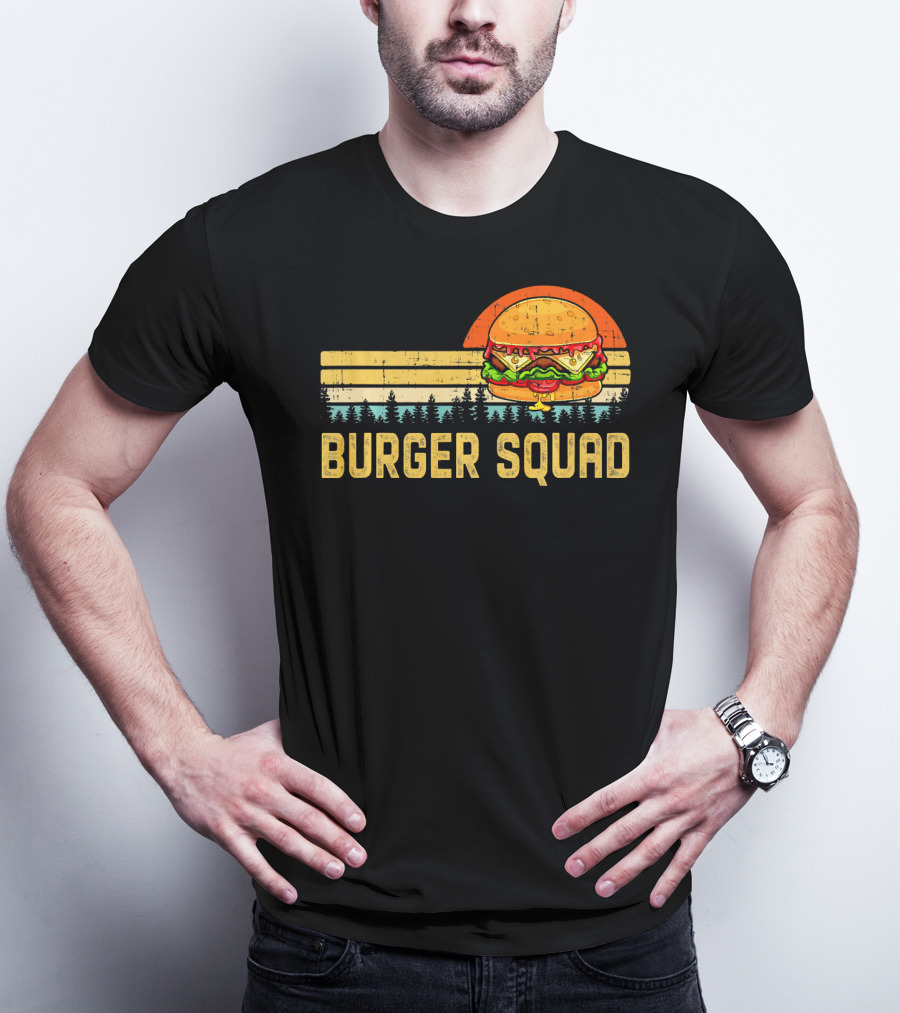 Burger Squad Retro Sunset Cheeseburger Foodie Lover T-Shirt