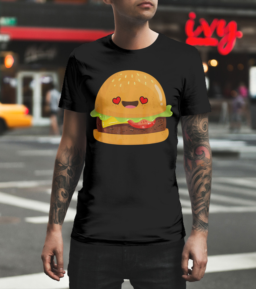 Cheeseburger Love Heart Eyes Emoji Cheese T-Shirt