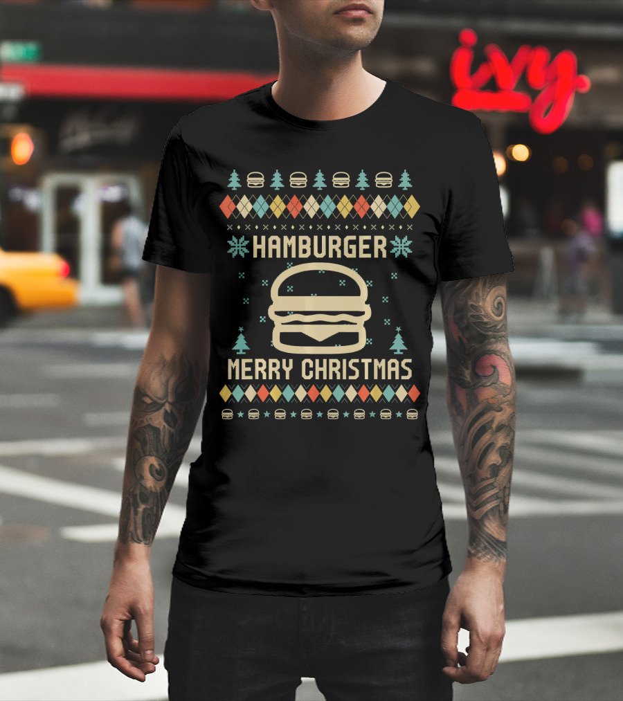 Hamburger Merry Christmas Ugly T-Shirt