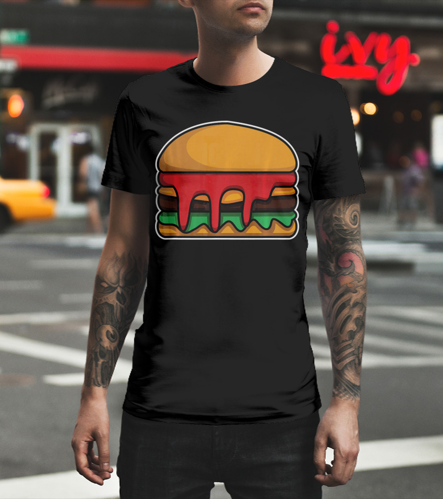 Cool Cute Hamburger Dripping Cheese Ketchup T-Shirt