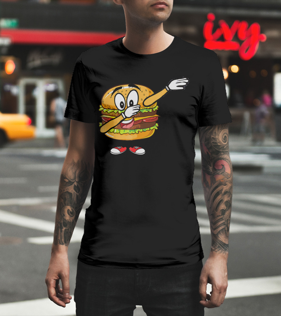 Dabbing Cheeseburger Funny Hamburger Comic Pose T-Shirt
