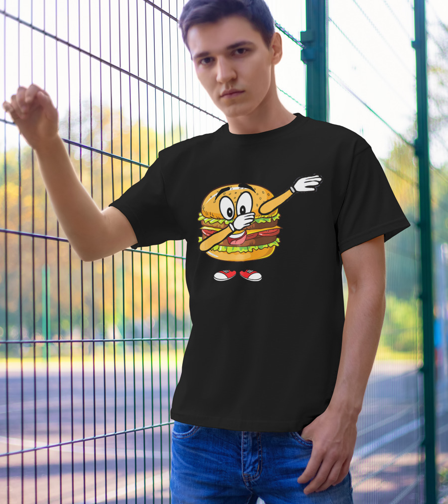 Dabbing Cheeseburger Funny Hamburger Comic Pose T-Shirt
