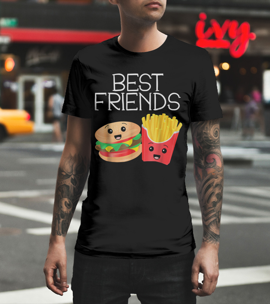 Best Friends Burger And French Fries Happy Faces T-Shirt