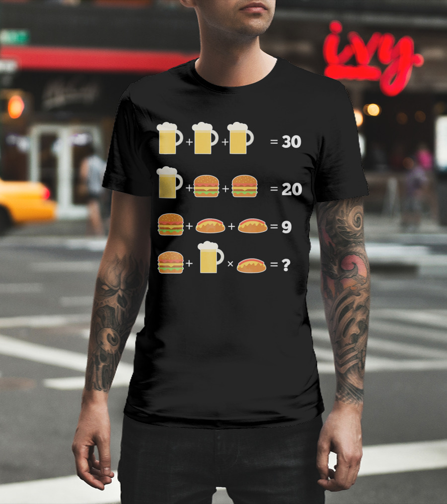 Beer And Hamburger Hot Dog Math Puzzle Equation T-Shirt