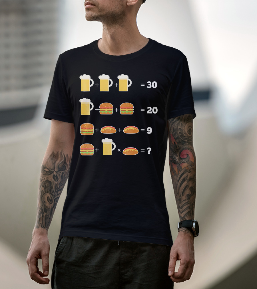 Beer And Hamburger Hot Dog Math Puzzle Equation T-Shirt