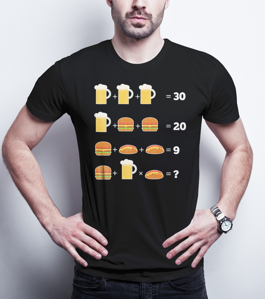 Beer And Hamburger Hot Dog Math Puzzle Equation T-Shirt