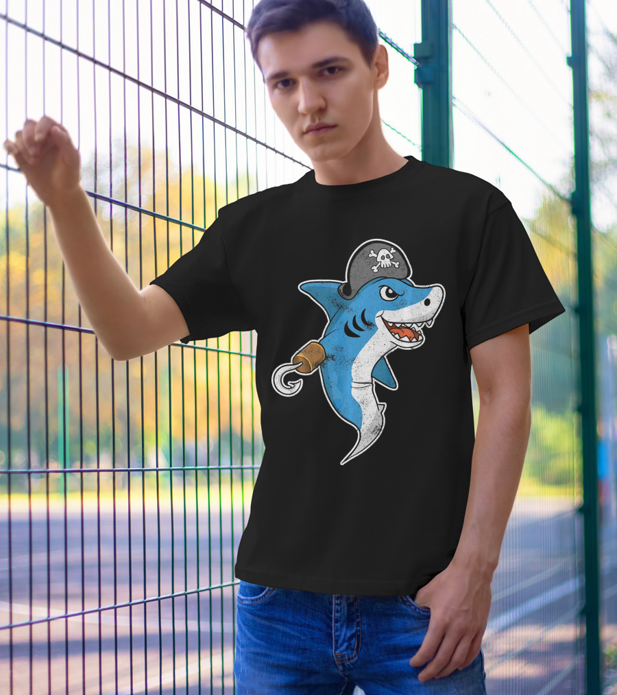 Pirate Shark With Hook And Pirate Hat T-Shirt