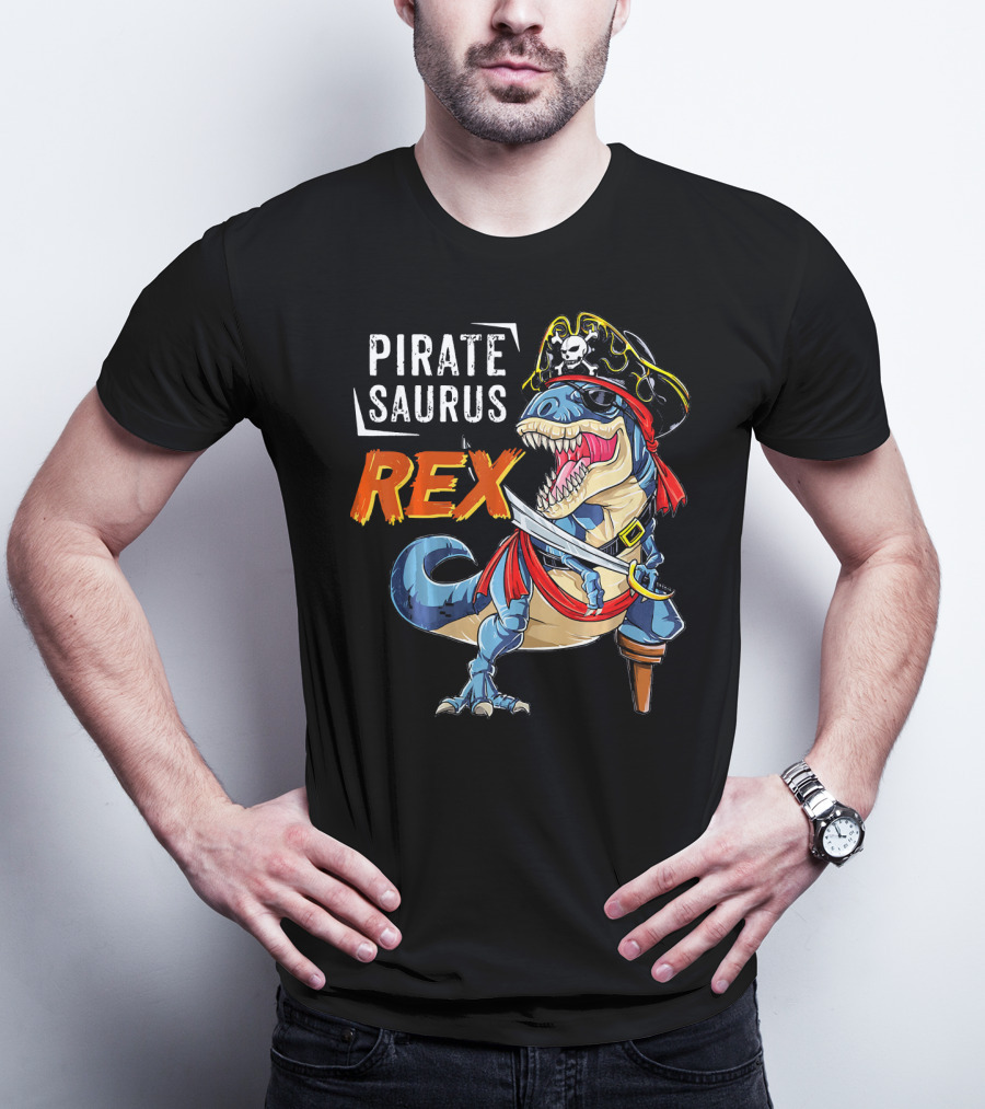 Pirate Saurus Rex Dinosaur Pirate Halloween Costume Hat T-Shirt