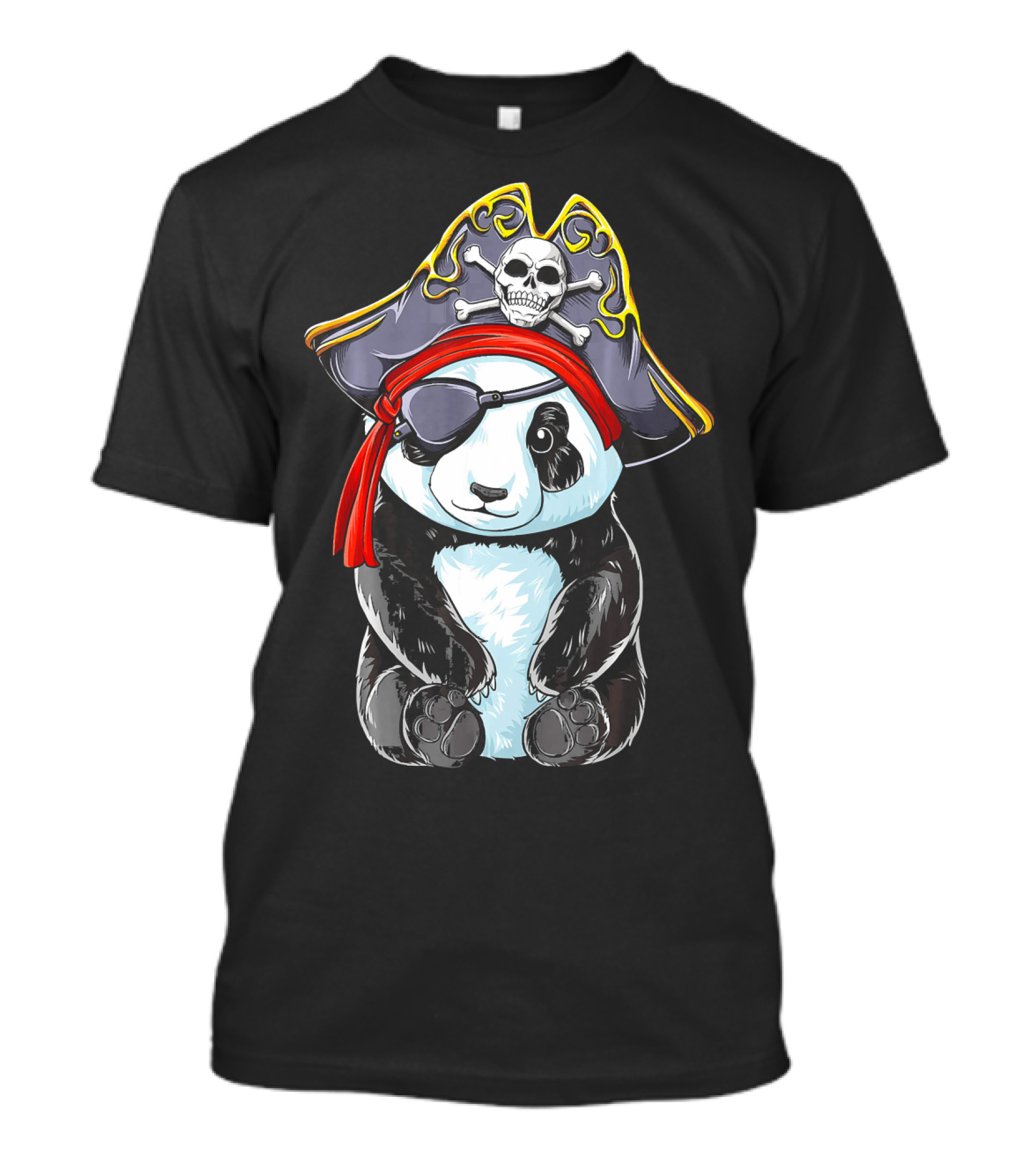 Panda Pirate Jolly Roger Skull Crossbones Eyepatch Bandana Hat T-Shirt