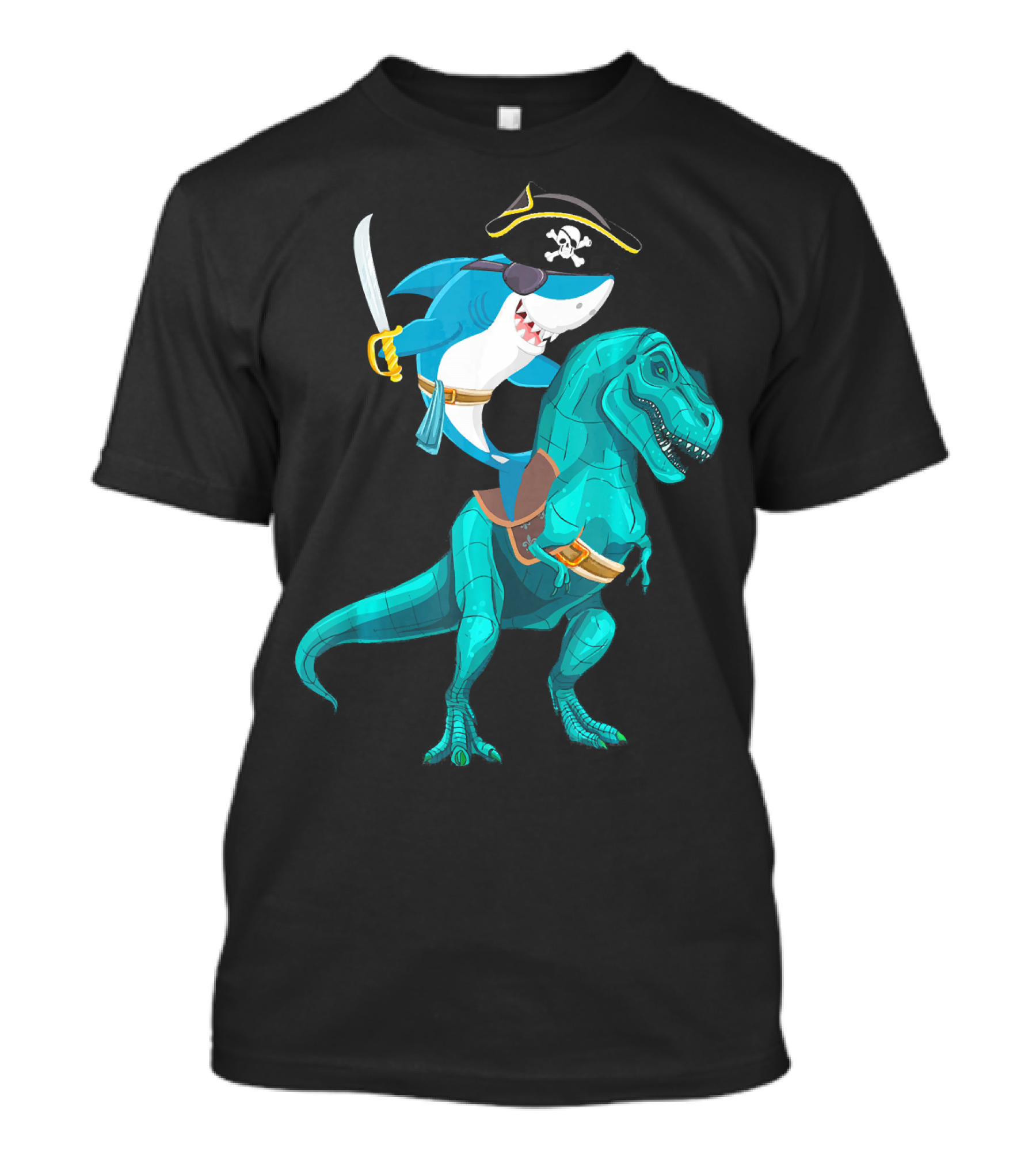 Shark Pirate On T-Rex For Kids Boys Sons T-Shirt