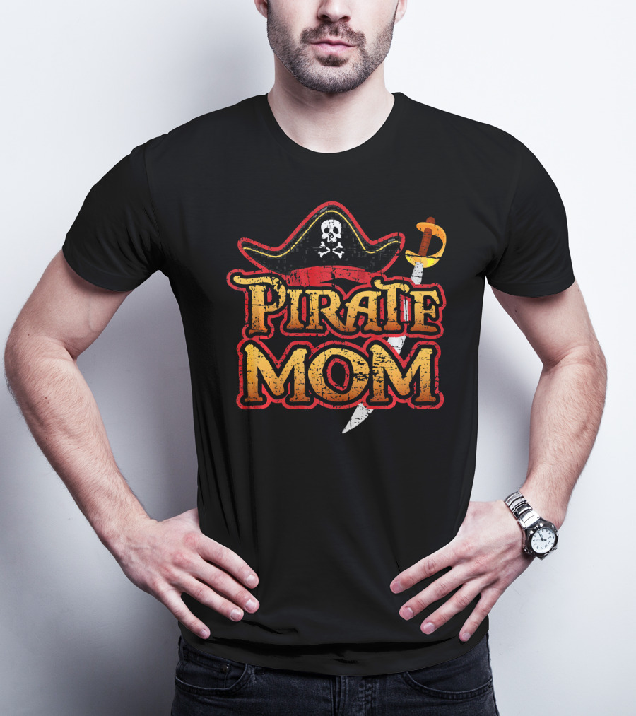 Pirate Mom Hat And Sword Birthday Party Cruise T-Shirt