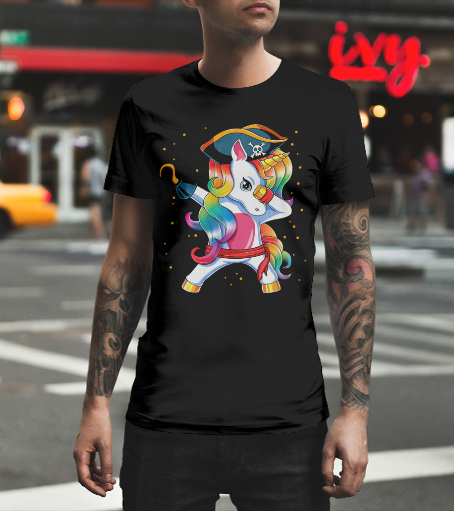 Funny Pirate Unicorn With Rainbow Hair And Eye Patch T-Shirt