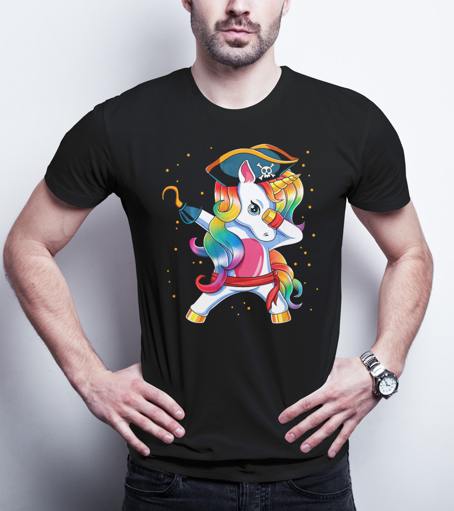 Funny Pirate Unicorn With Rainbow Hair And Eye Patch T-Shirt