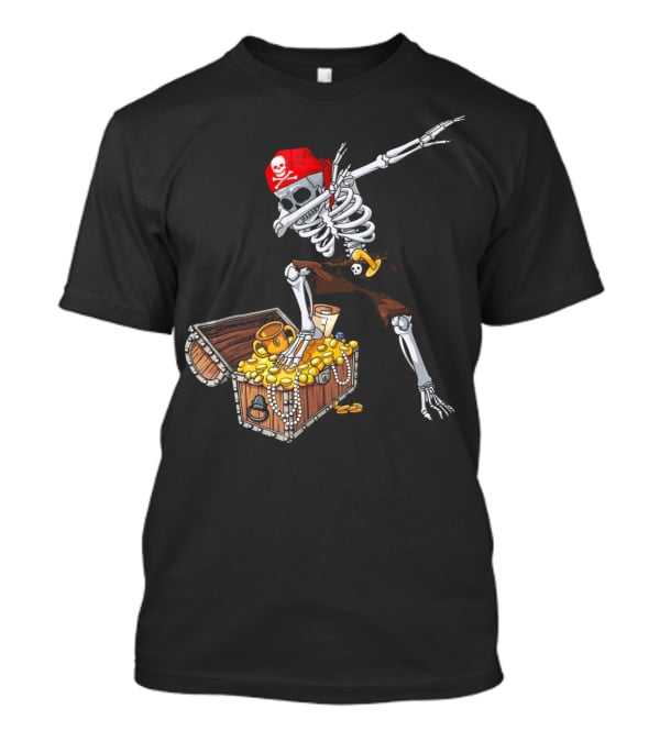 Dabbing Pirate Skeleton With Treasure Chest And Red Skull Bandana T-Shirt