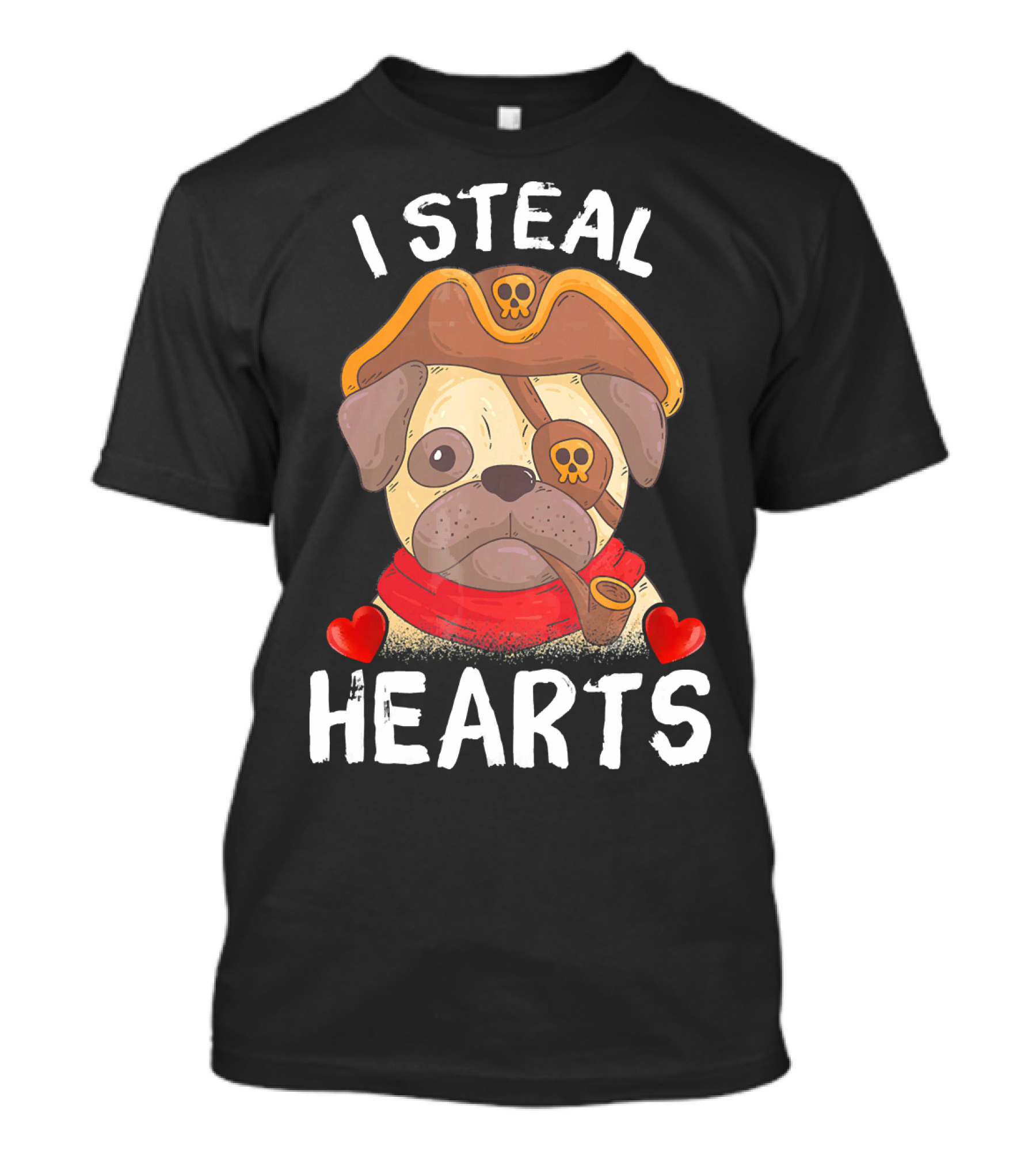 I Steal Hearts Valentines Day Pirate Pug With Pipe And Eyepatch T-Shirt
