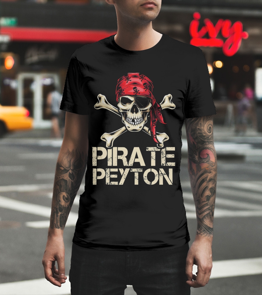 PIRATE PEYTON Skull Crossbones Red Bandana Birthday Personalize T-Shirt