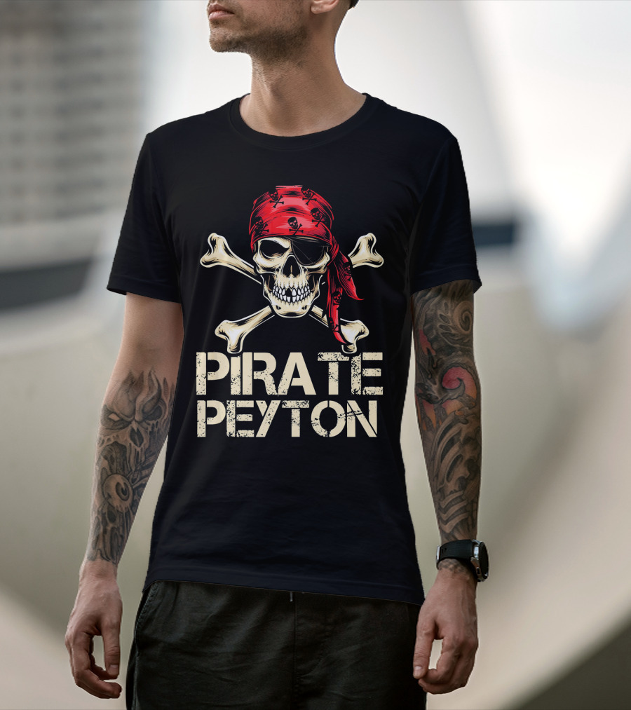 PIRATE PEYTON Skull Crossbones Red Bandana Birthday Personalize T-Shirt