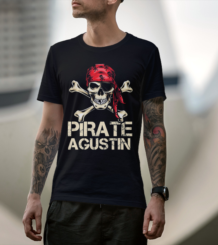 PIRATE AGUSTIN Skull With Crossbones Red Bandana Birthday Fun T-Shirt