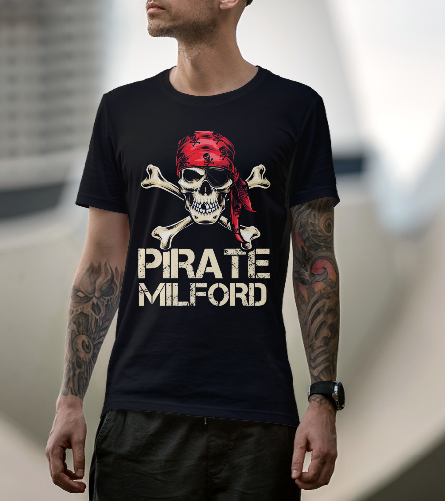 PIRATE MILFORD Skull Crossbones Red Bandana Custom Birthday T-Shirt