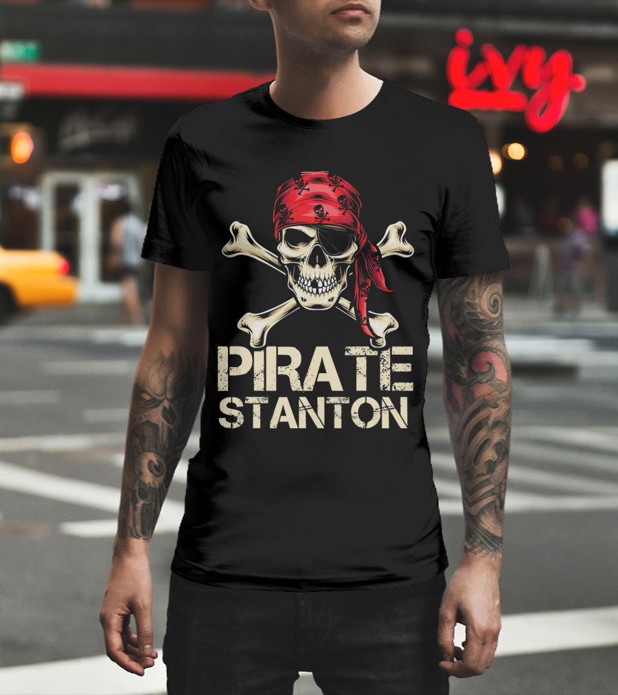 PIRATE STANTON Skull And Crossbones Red Bandana Birthday Personaliz T-Shirt