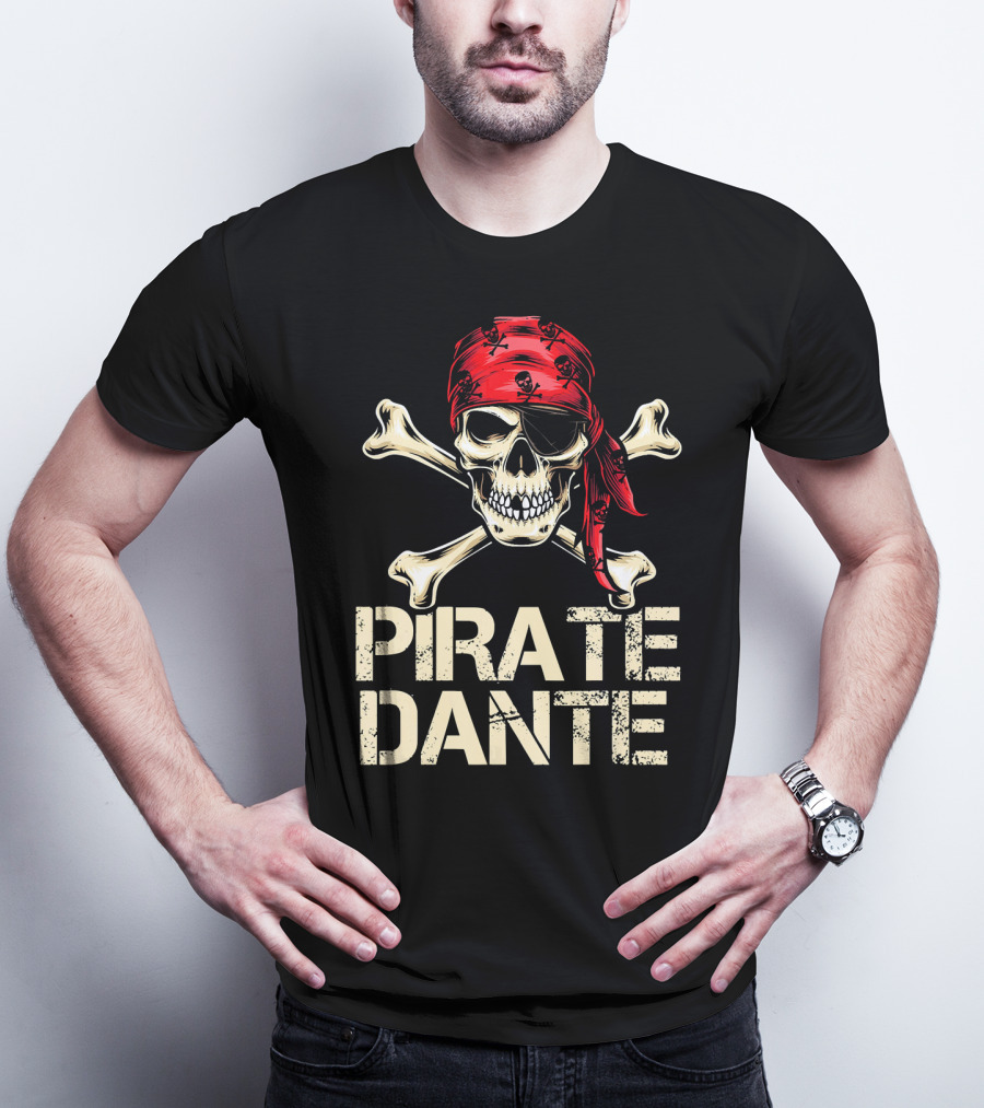 PIRATE DANTE Skull And Crossbones Red Bandana Halloween Birthday T-Shirt