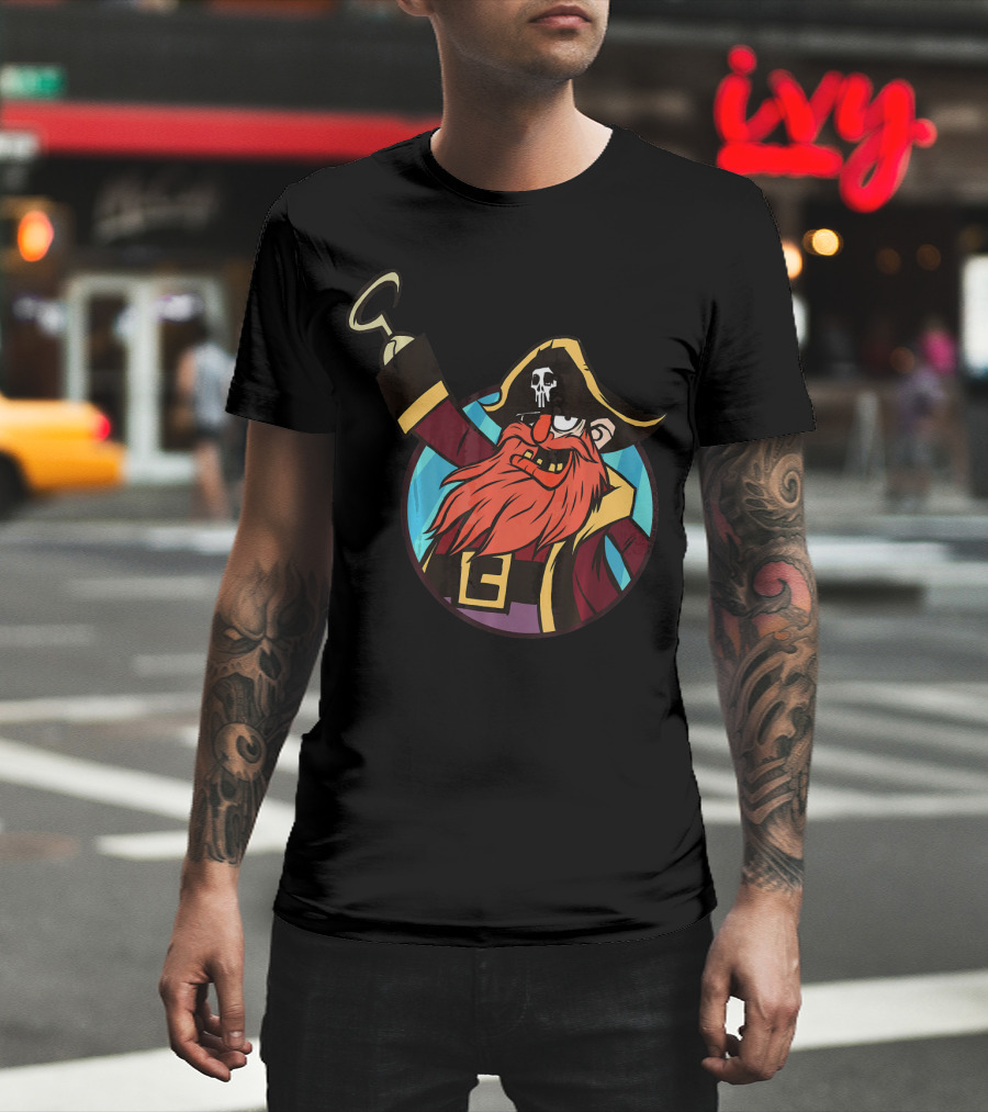 Pirate Captain With Skull Patch And Hook Hand T-Shirt