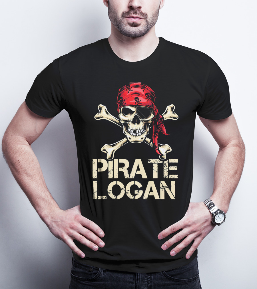 PIRATE LOGAN Skull And Crossbones Red Bandana Birthday T-Shirt