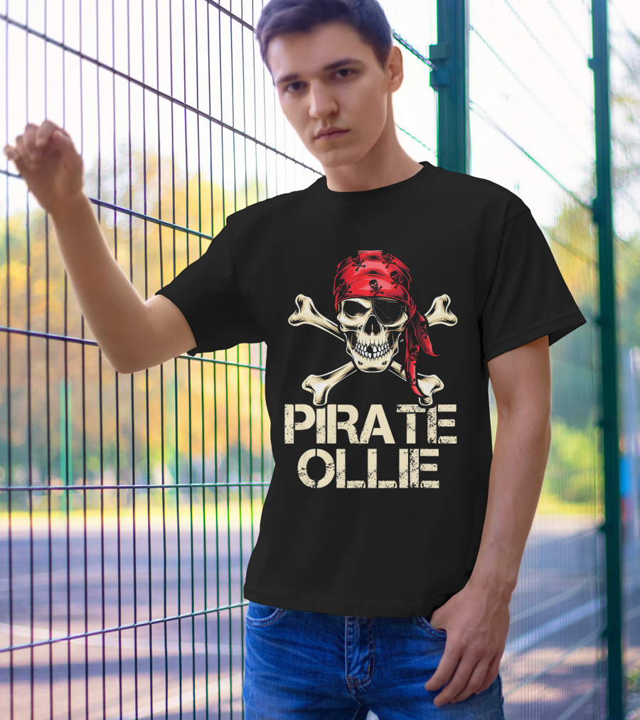 PIRATE OLLIE Skull Crossbones Red Bandana T-Shirt