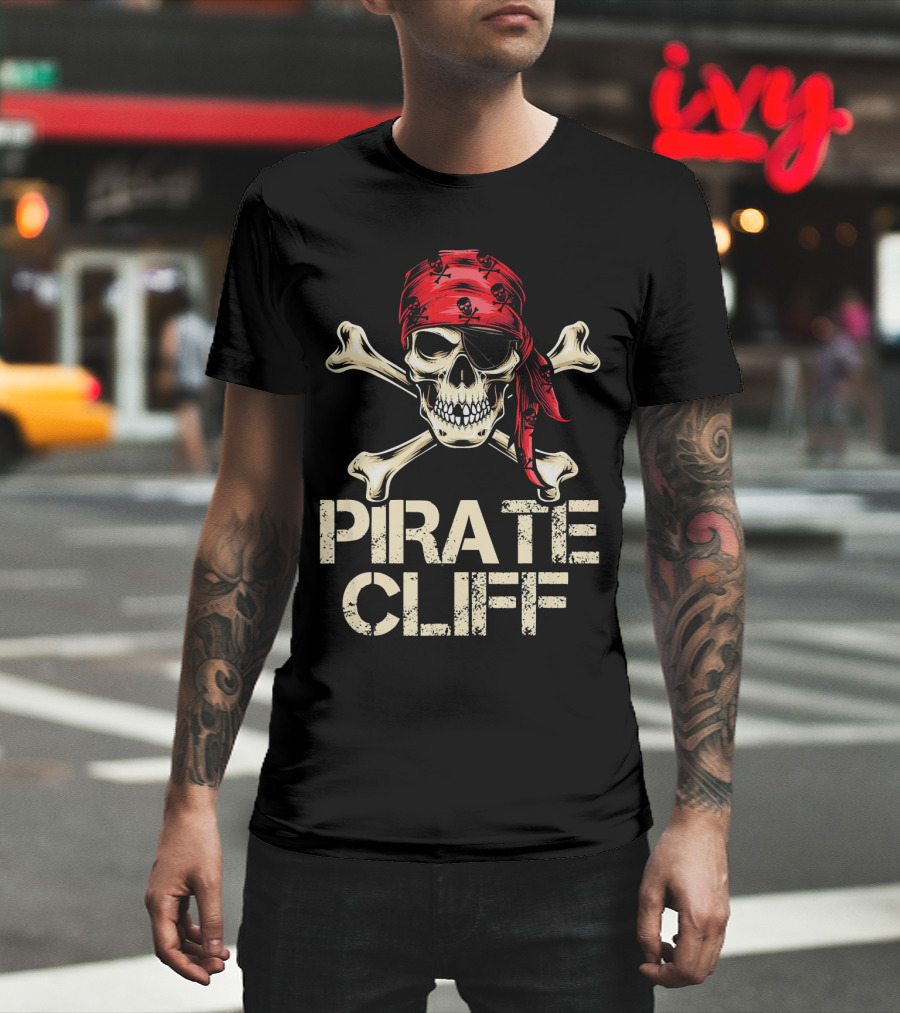 PIRATE CLIFF Skull And Crossbones Red Bandana T-Shirt