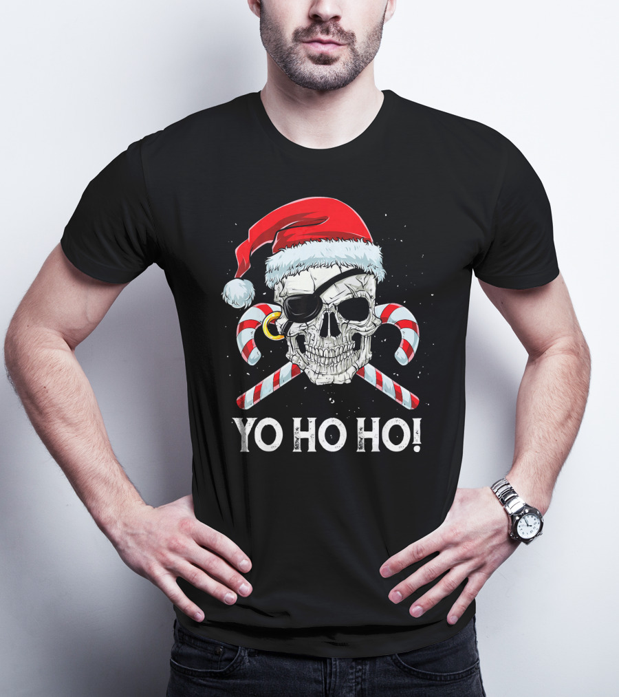 YO HO HO Pirate Santa Skull Candy Canes T-Shirt