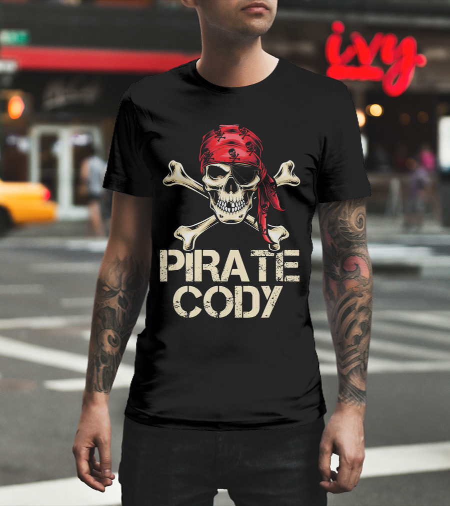 PIRATE CODY Skull Crossbones Red Bandana Birthday T-Shirt