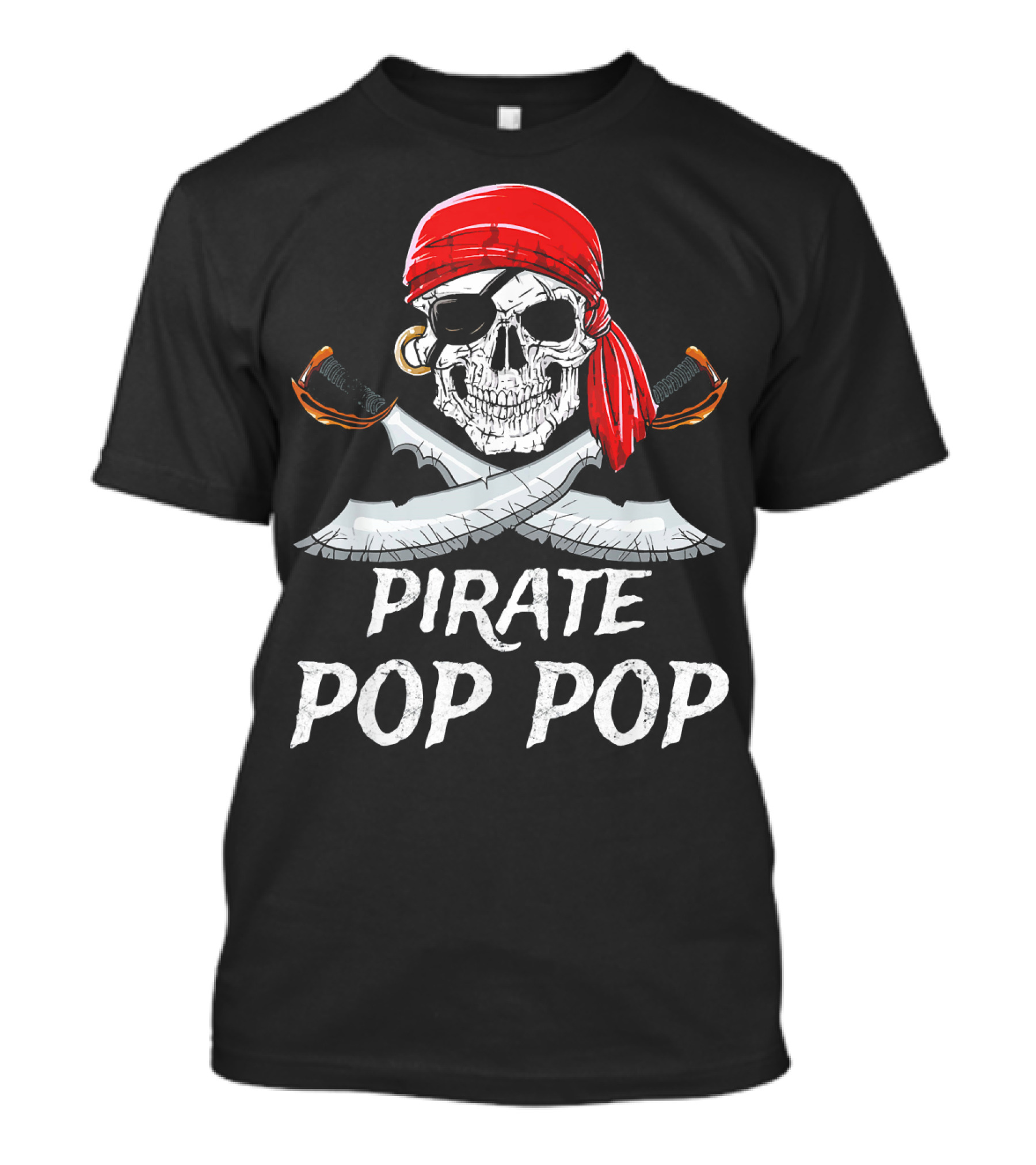 Pirate Pop Pop Skull With Red Bandana And Crossed Swords T-Shirt
