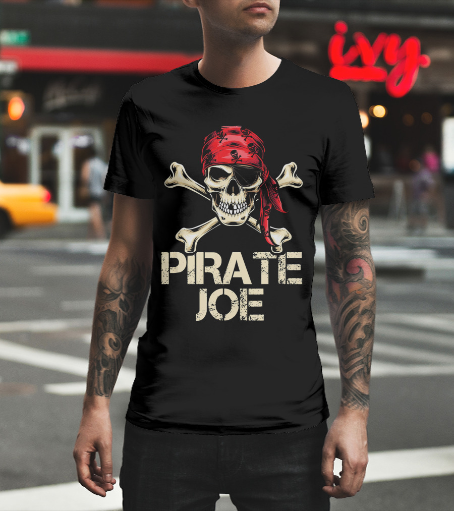 PIRATE JOE Skull And Crossbones Red Bandana T-Shirt