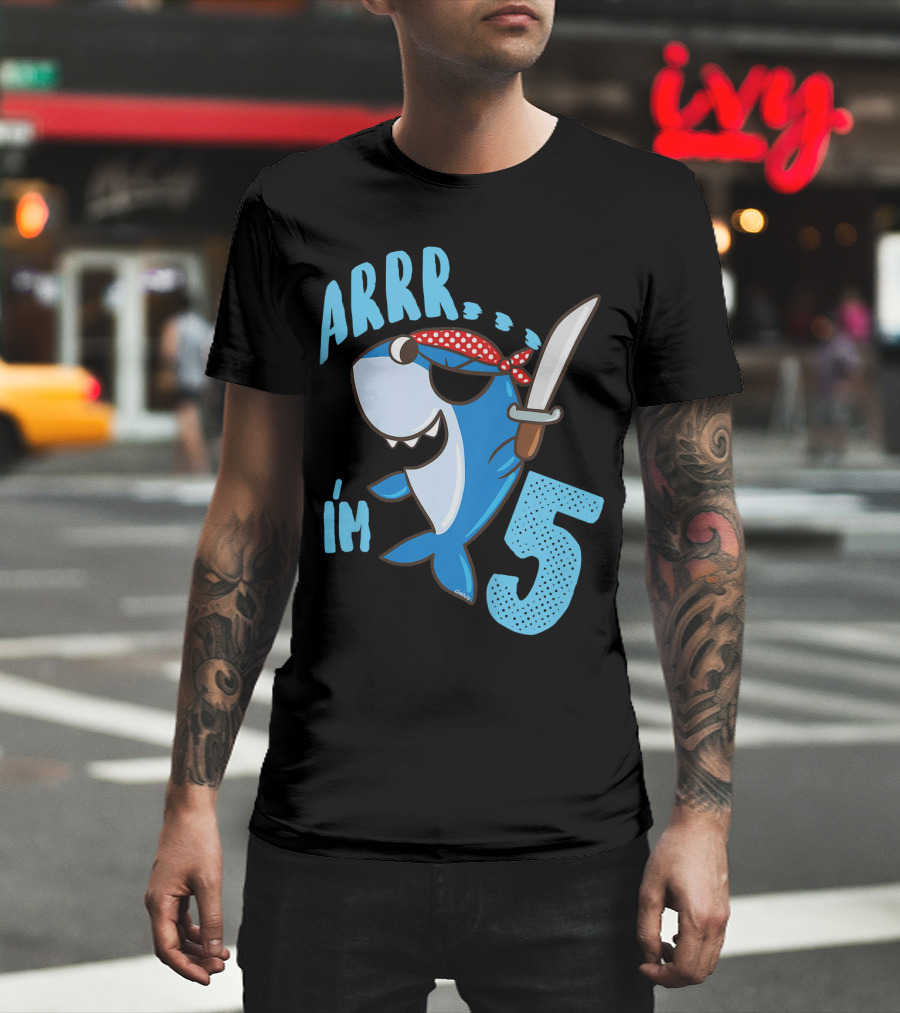 ARRR I'm 5 Boys Shark Pirate Birthday Idea T-Shirt