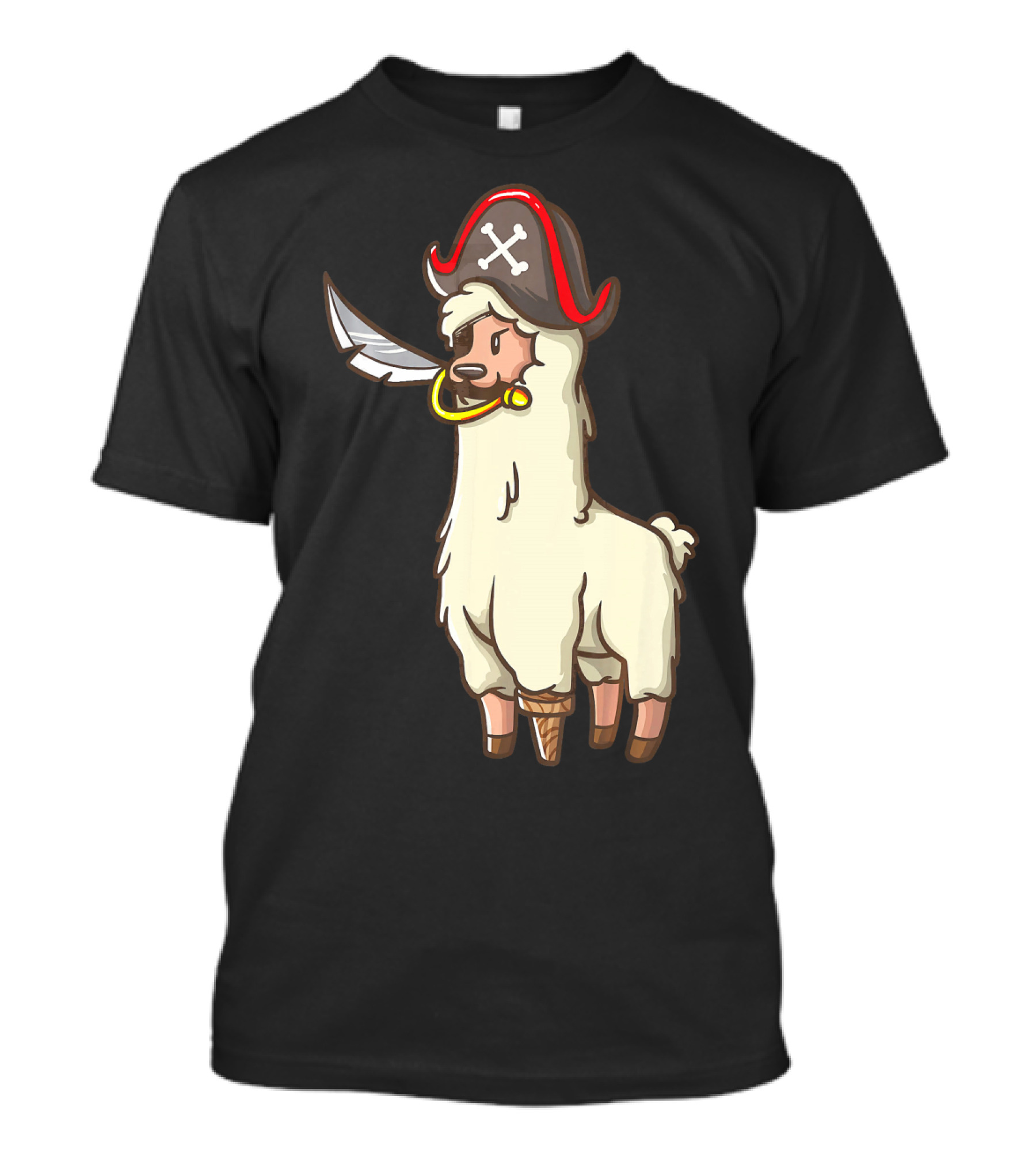 Pirate Llama With Hat And Sword Halloween Party T-Shirt