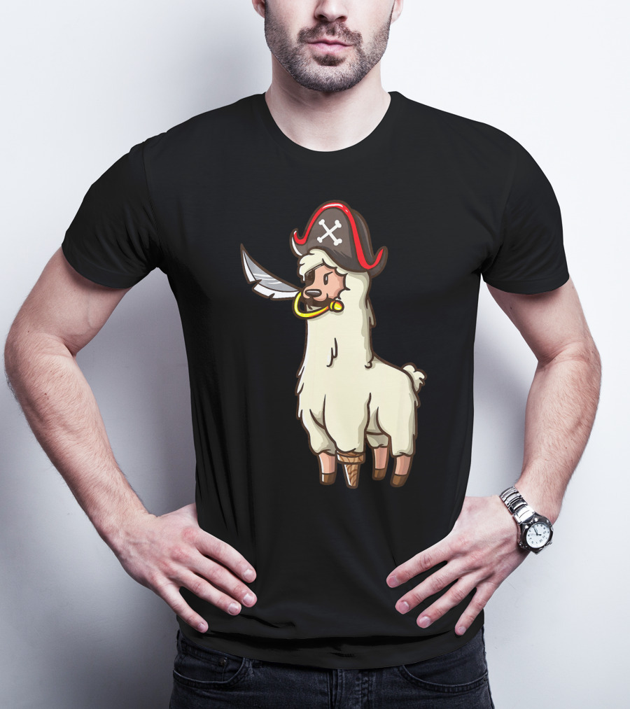 Pirate Llama With Hat And Sword Halloween Party T-Shirt