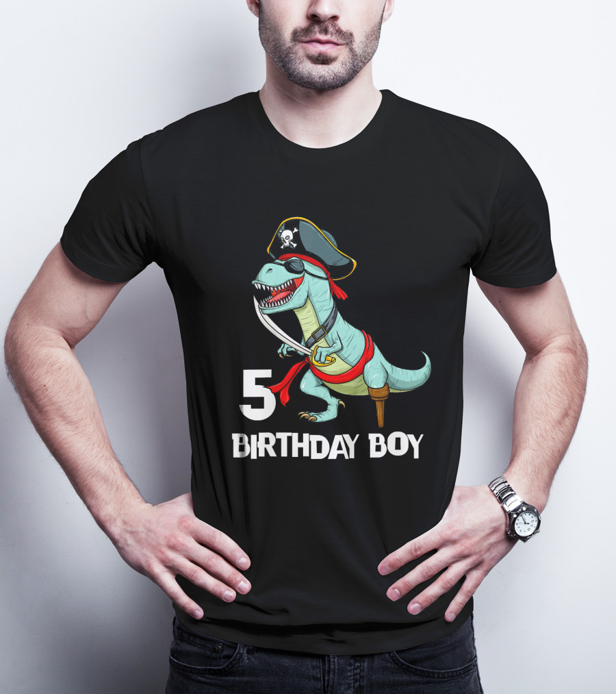 5 Birthday Boy Kids Pirate Dinosaur Rex Tyrannosaurus T-Shirt