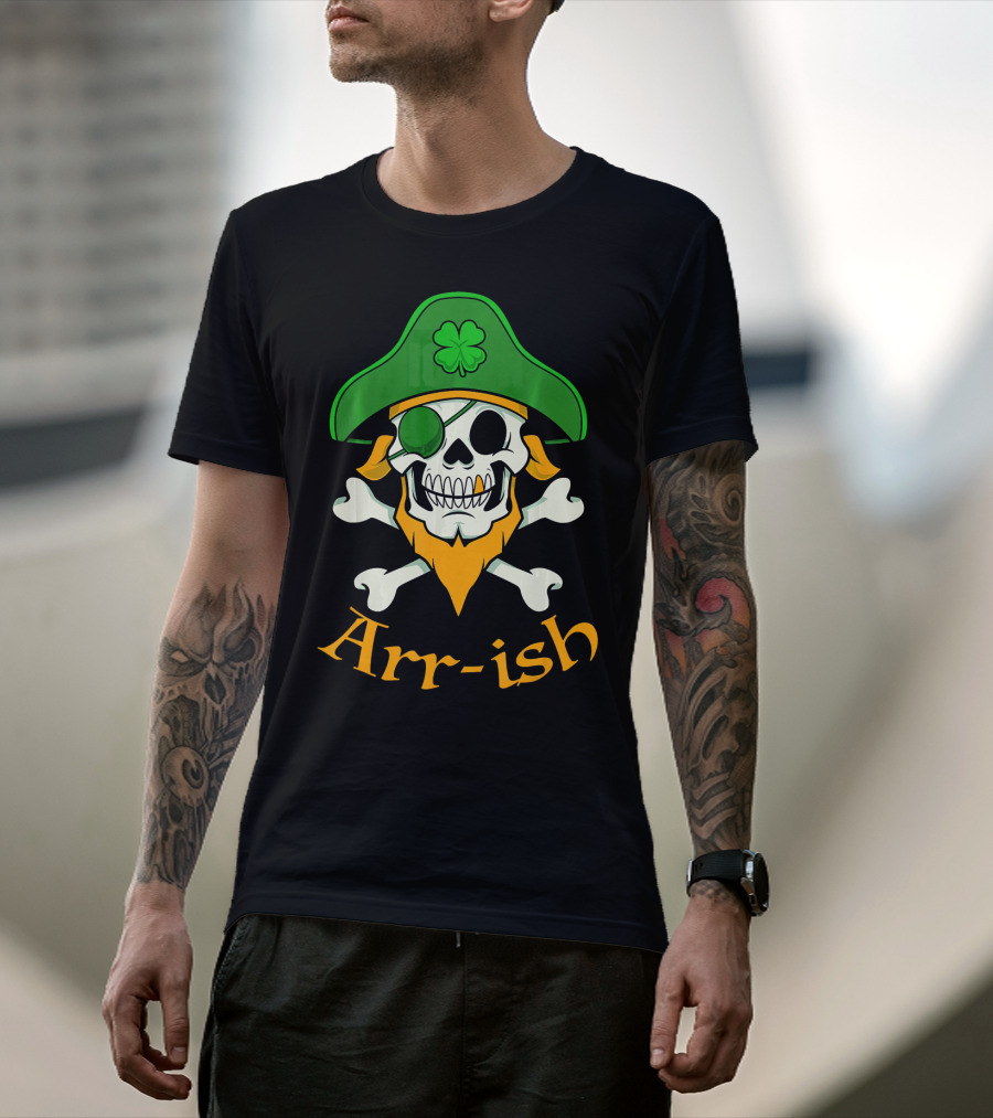 Arr-ish Pirate Skull With Shamrock Hat For St Patrick's Day T-Shirt