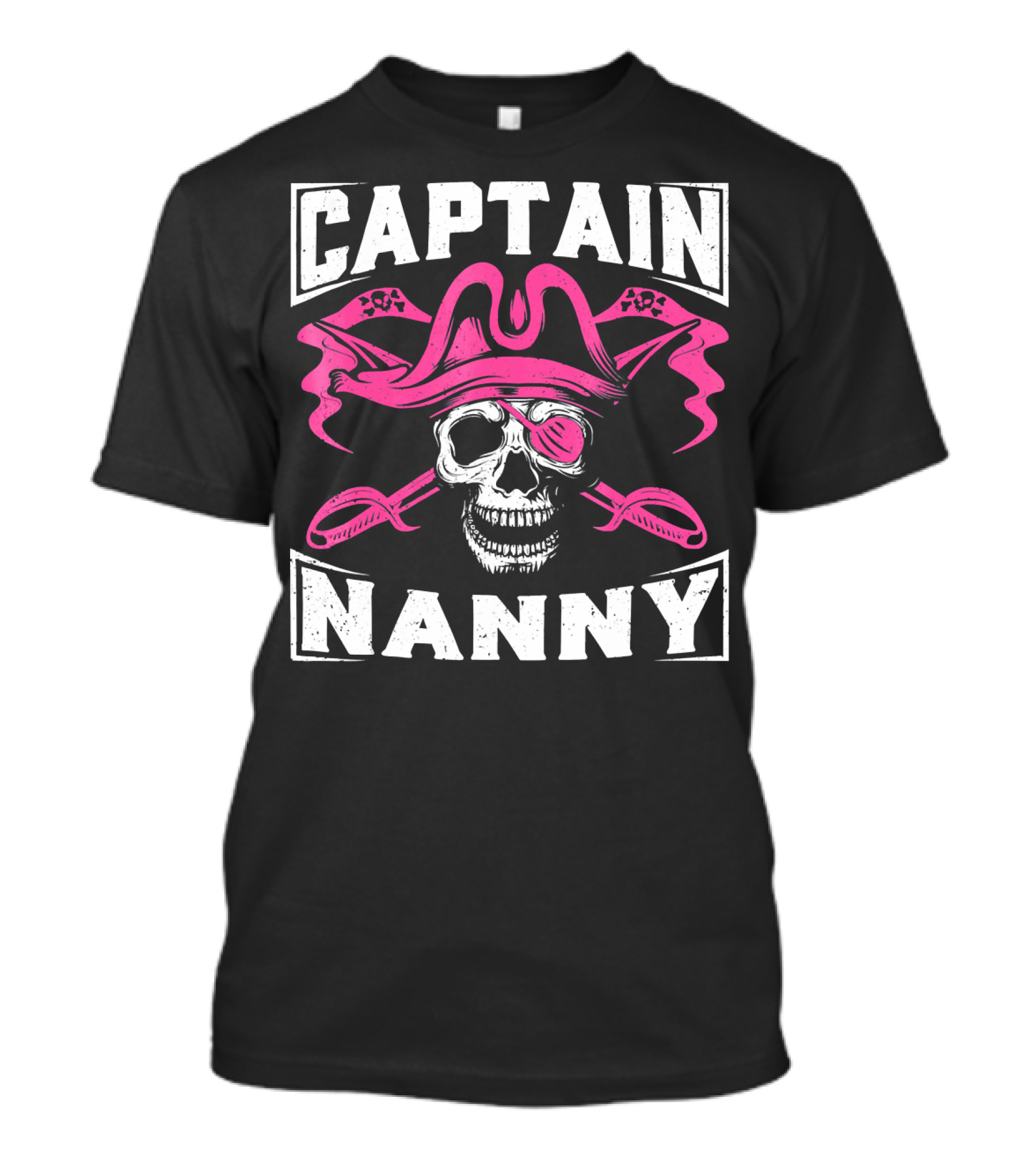 Captain Nanny Skull Pink Pirate Hat Crossed Swords T-Shirt